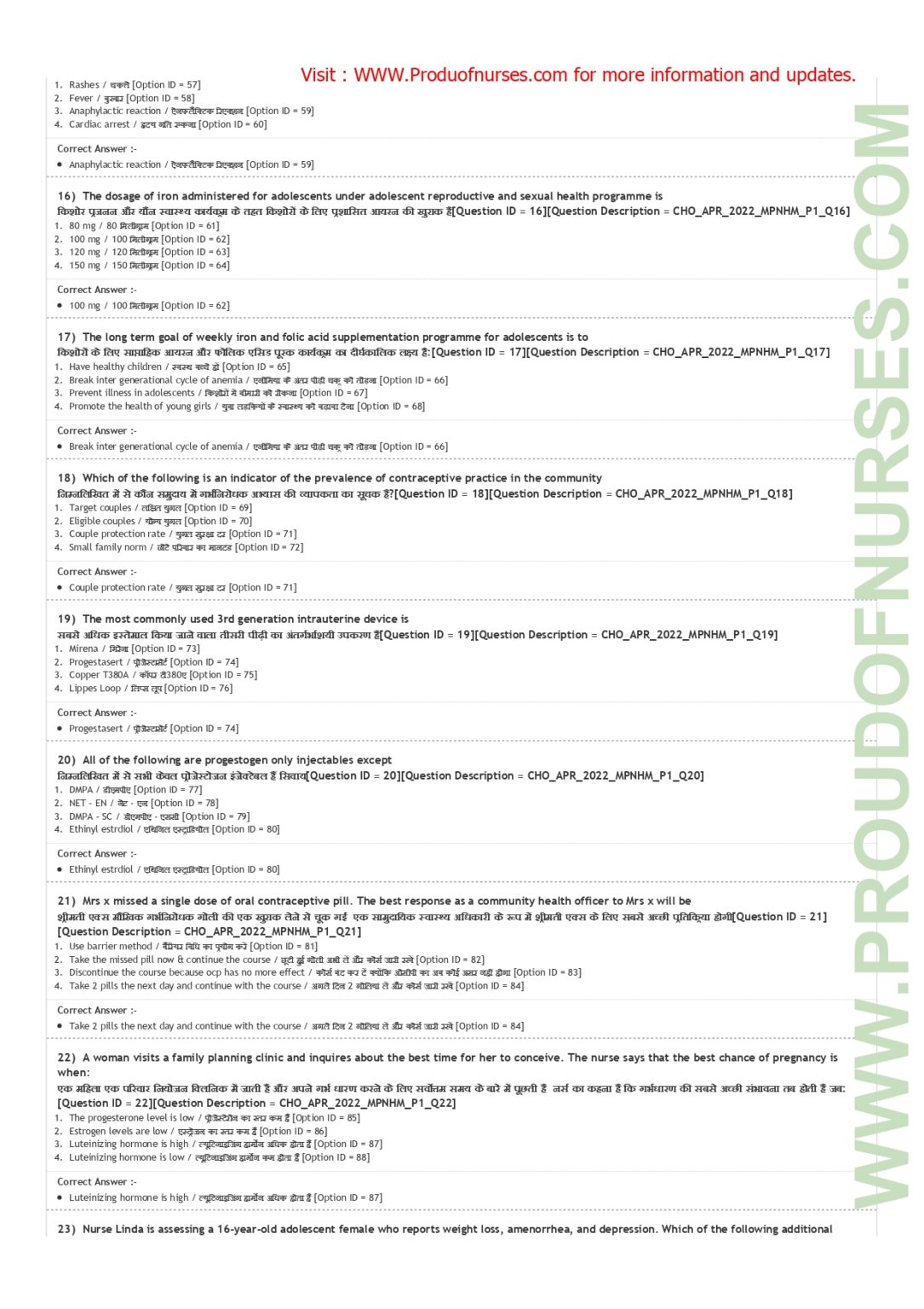 CHO Question Paper 2022 & Answer Key Shift - 1st